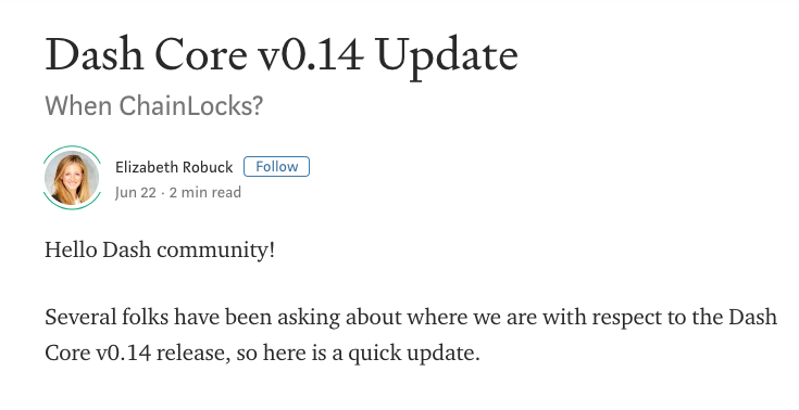 Dash Users! Here is a quick update on where we are in terms of Dash ...