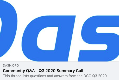 Dash Community Q&A - Q3 2020 Summary Call - Dash